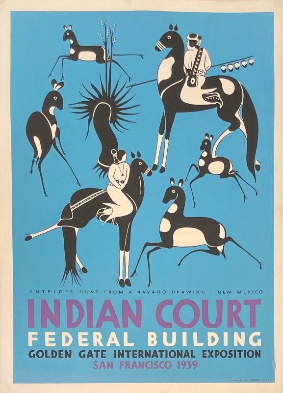 Indian Court Federal Building - Antelope Hunt, Navaho Painting (WPA)